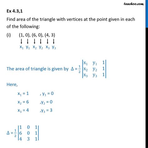 ex 4 3 1 find area of triangle using determinants area of triangl