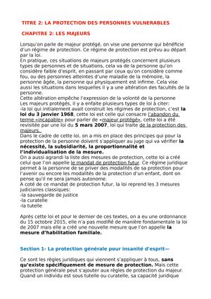 Tableau de synthèse mesures de protection majeurs protégés Tutelle