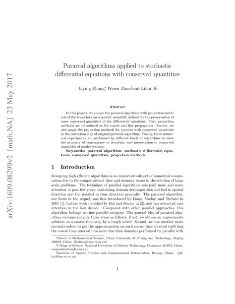 pdf parareal algorithms applied to stochastic differential equations with conserved quantities
