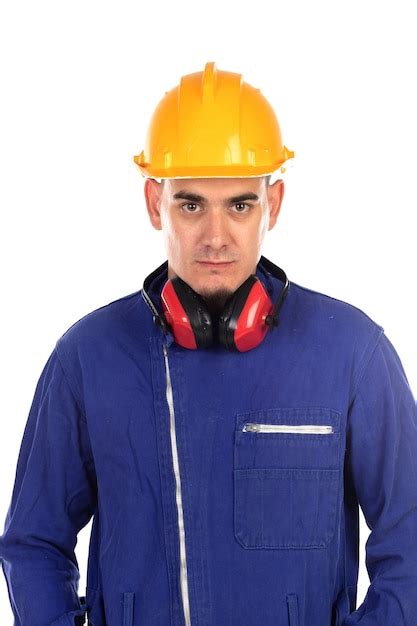 Trabajador de la construcción con casco amarillo Foto Premium