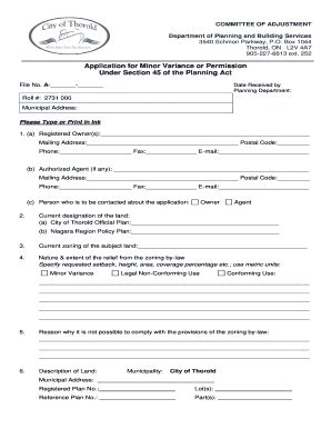 Fillable Online Application For Minor Variance Or Permission Under
