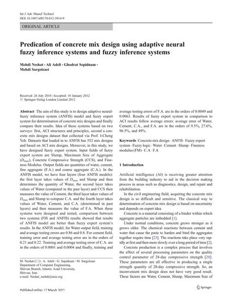 pdf predication of concrete mix design using adaptive neural fuzzy inference systems and fuzzy