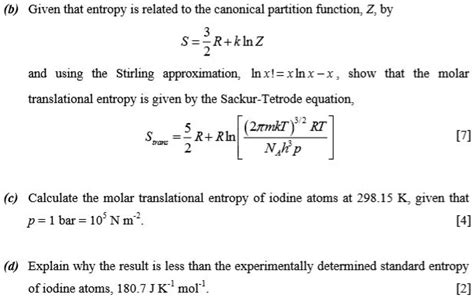 solved given that entropy is related to the canonical partition function z by s r klnz 2