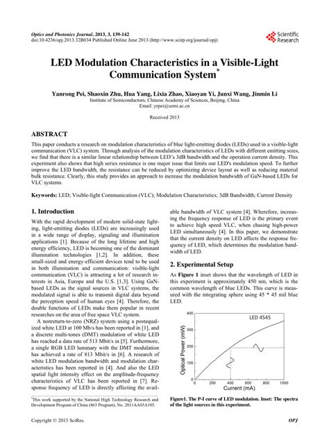 pdf led modulation characteristics in a visible light communication system
