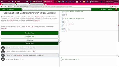 basic javascript understanding uninitialized variables freecodecamp youtube