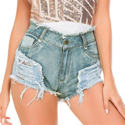 NP Denim Shorts Damen Sexy Casual Shorts Hohe Taille Loch Gr L