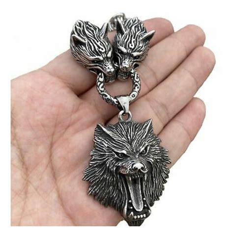 Colar A O Inox N Rdico Viking Odin Lobos Cabe A De Lobo Frete Gr Tis