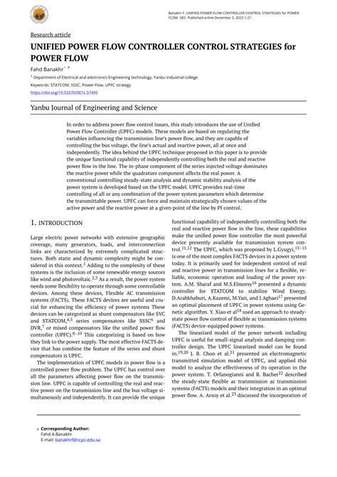 pdf unified power flow controller control strategies for power flow yanbu journal of