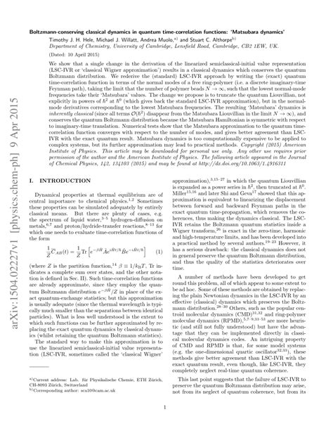 pdf boltzmann conserving classical dynamics in quantum time correlation functions matsubara
