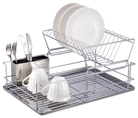 Home Basics 2 Tier Stainless Steel Dish Rack Contemporary Dish