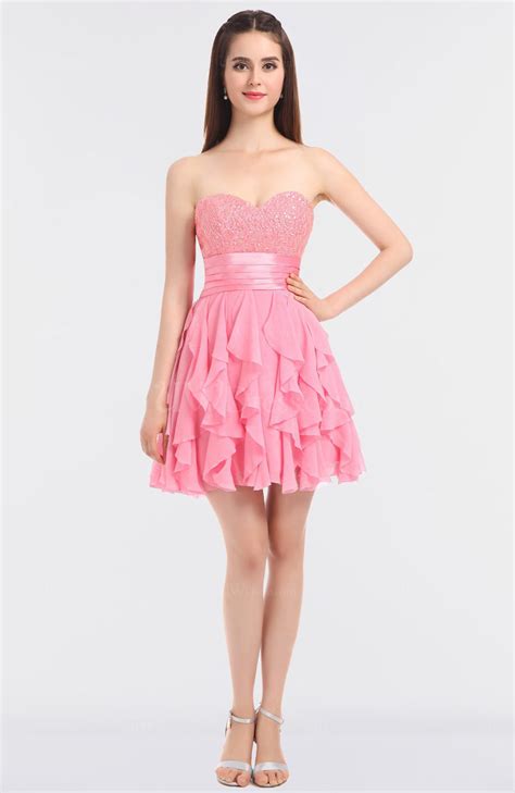 Pink Glamorous A Line Sleeveless Mini Sequin Prom Dresses