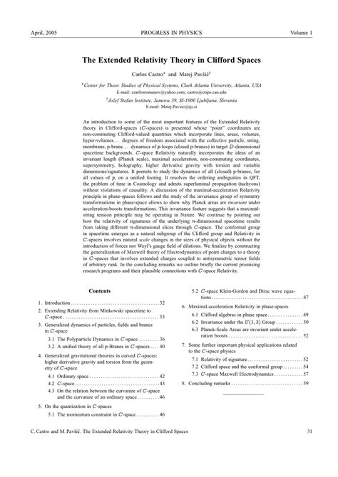 pdf the extended relativity theory in clifford spaces