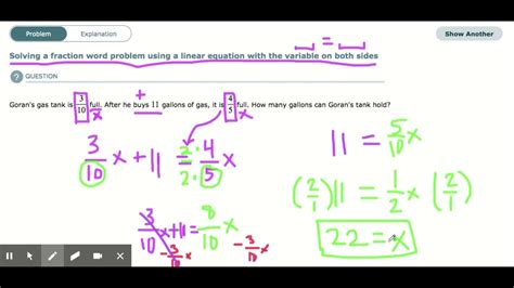 aleks solving a fraction word problem using a linear equation with the variable on both sides