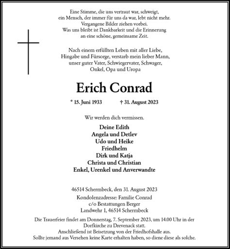 Alle Traueranzeigen für Erich Conrad trauer rp online de