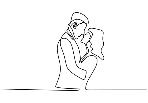 Continuous One Line Drawing Loving Couple Woman And Man In Love Relationship Vector