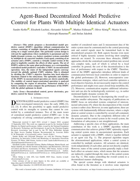 pdf agent based decentralized model predictive control for plants with multiple identical