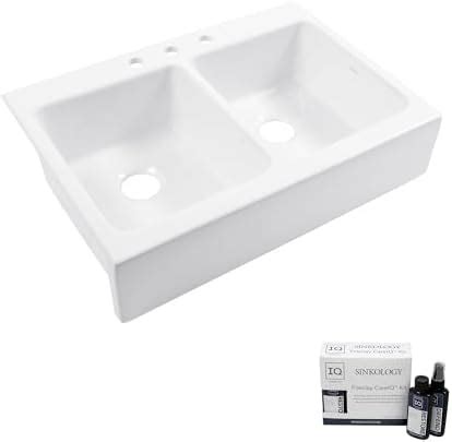 Parker Crisp White Fireclay 34 Double Bowl Quick Fit Farmhouse Apron