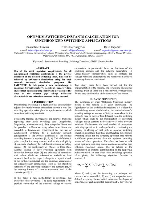 pdf optimum switching instants calculation for synchronized switching applications