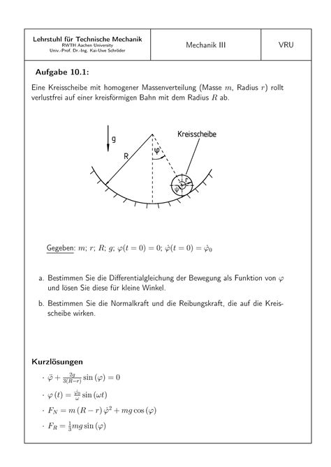 Bung Schwingung Eines Rollenden Rades Lehrstuhl F R Technische