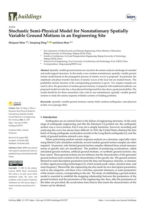 pdf stochastic semi physical model for nonstationary spatially variable ground motions in an