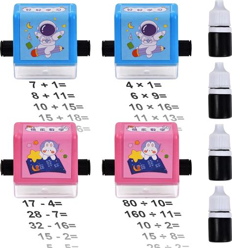 Natuce 4 Stück Roller Digitaler Lehrstempel Mathe Stempel Roller