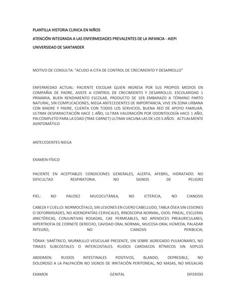 SOLUTION Plantilla historia clinica en pediatría Studypool