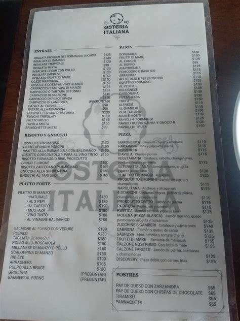Menu At Osteria Italiana Restaurant Aguascalientes Av Fuentes Del