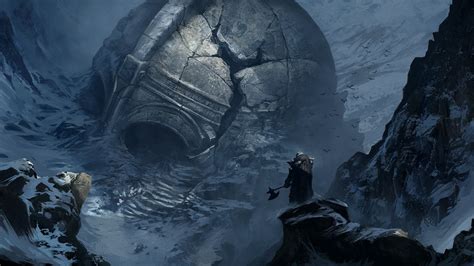 Artwork Fantasy Art Viking Vikings Helmet Snow Mountains Axes