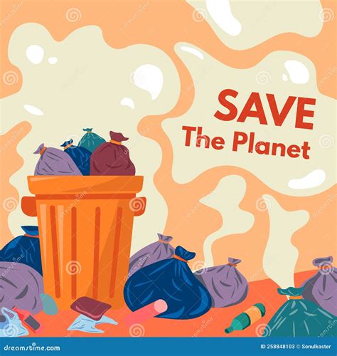 Save Planet Pollution And Waste On Landfills Stock Vector