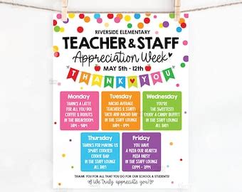 Editable Teacher Appreciation Week Itinerary Poster Teachers Staff
