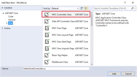 Add MVC Controller And Name It