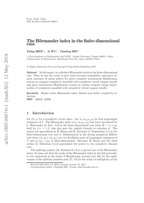 pdf the h ormander index in the finite dimensional case