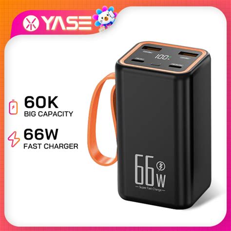 60000mAh 66W PD Fast Charger Powerbank Full Capacity 4 USB Ports Fast