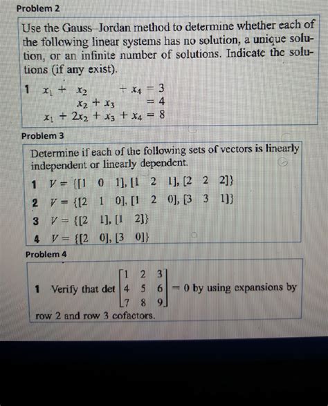 solved use the gauss jordan method to determine whether each