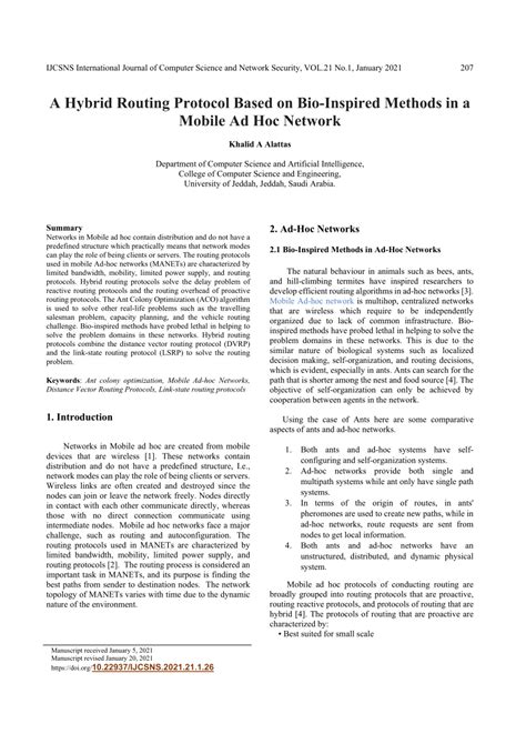 pdf a hybrid routing protocol based on bio inspired methods in a mobile ad hoc network