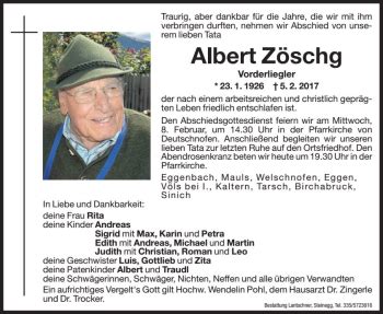 Traueranzeigen von Albert Zöschg Trauer bz