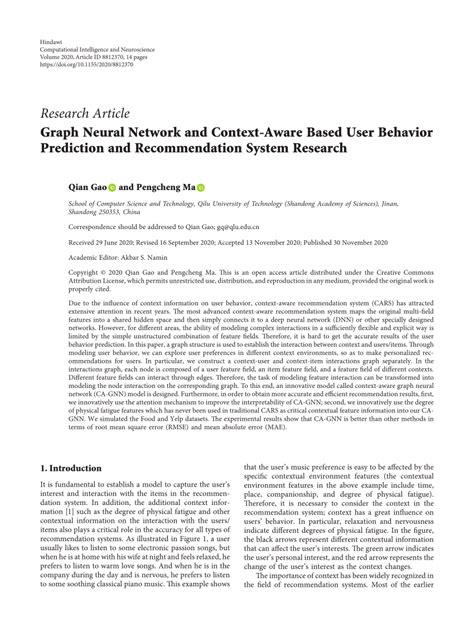 pdf graph neural network and context aware based user behavior prediction and recommendation