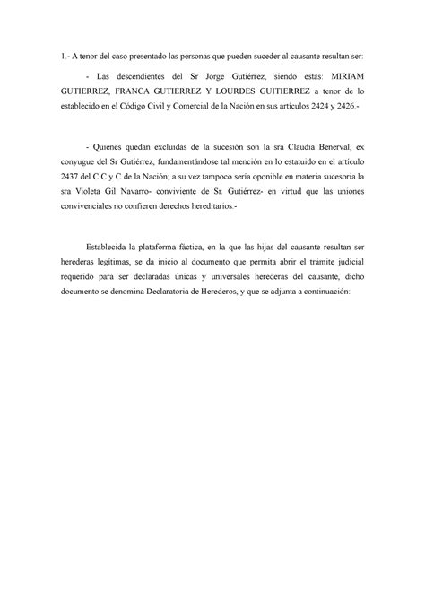 TP 1 Sucesiones TP1 1 A Tenor Del Caso Presentado Las Personas