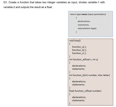 solved q1 create a function that takes two integer variables as input divides variable 1 with