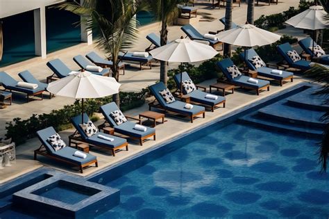 Premium AI Image Large Hotel Swimming Pool Is Surrounded By Lounge