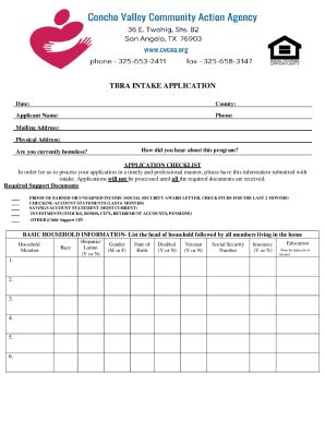 Fillable Online TBRA APPLICANT INTAKE DATE NAME Of PHA I Applicant