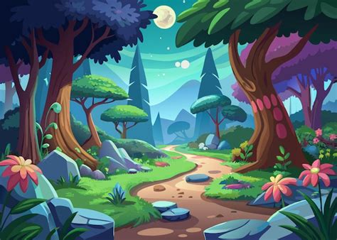 Desenho Animado Da Floresta Encantada Ilustra O Vetorial Da Paisagem