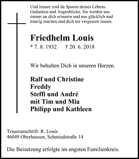 Traueranzeigen Von Friedhelm Louis Trauer In NRW De