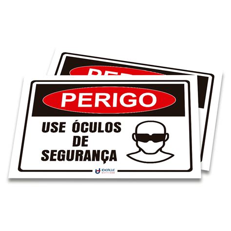 Placa Perigo Use Óculos De Segurança Idealle Acrilicos Store