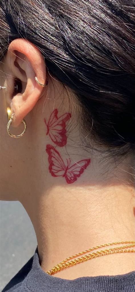 Butterfly Tattoo Red Ink Tattoos Neck Tattoos Women Ink Tattoo