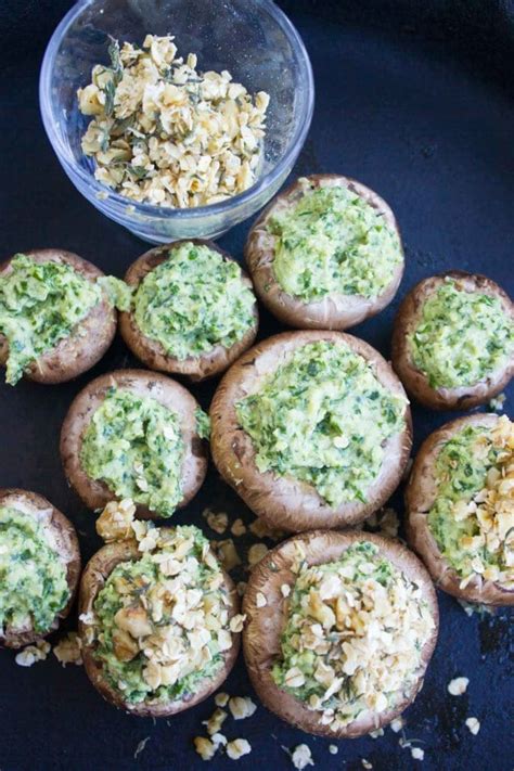 Kale Pesto Stuffed Mushrooms Recipe Two Purple Figs