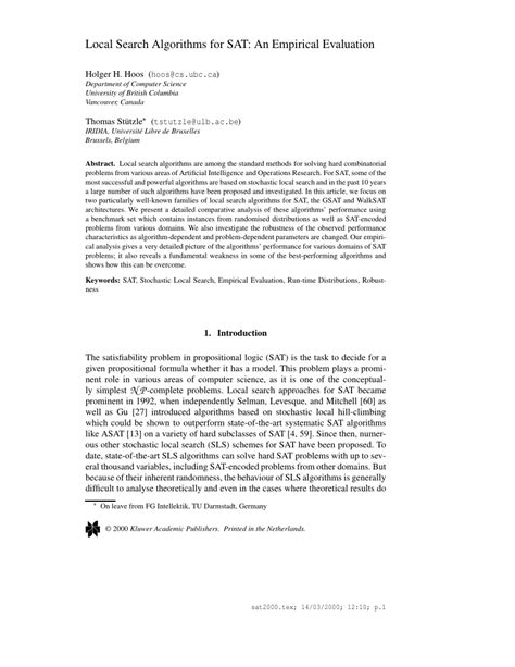 pdf local search algorithms for sat an empirical evaluation