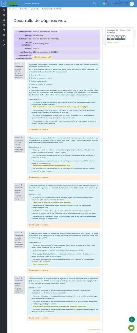 Puntos extra 2 autocalificable Revisión del intento Desarrollo de