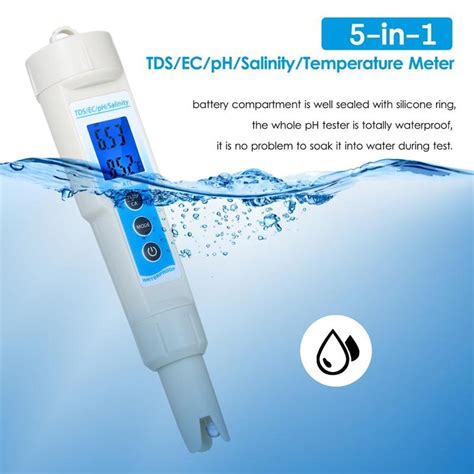 5 In 1 PH Meter Lightweight Durable Waterproof Multi Functional TDS
