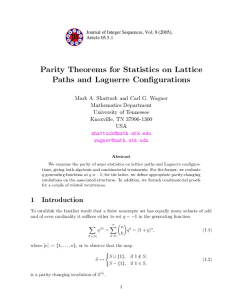 pdf parity theorems for statistics on lattice paths and laguerre conflgurations mark